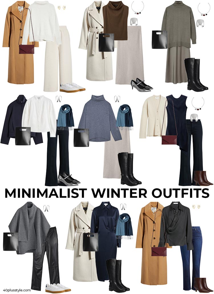 minimal winter outfits and capsule wardrobe | 40+style
